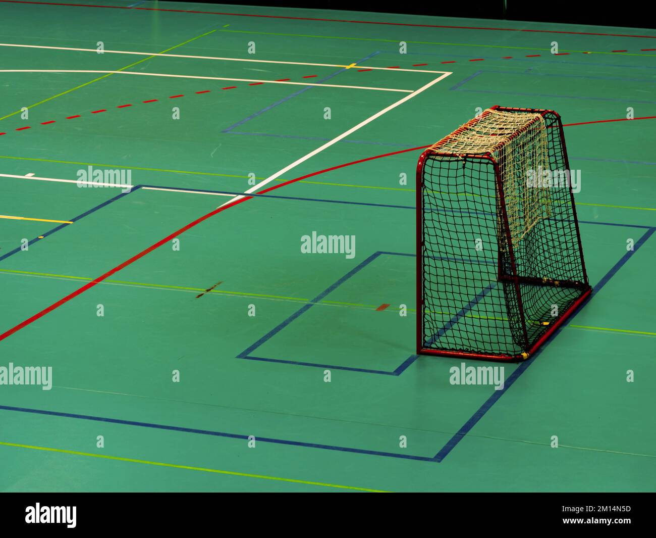 Floor hockey gate on empty court. The gate without goalkeeper or ball ...