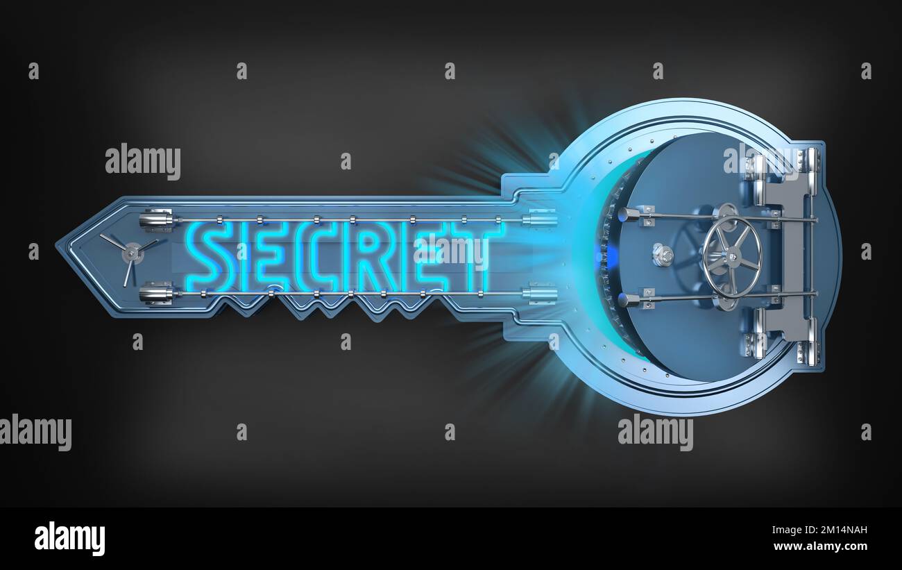 open safe key concept with text secret. 3d rendering Stock Photo - Alamy