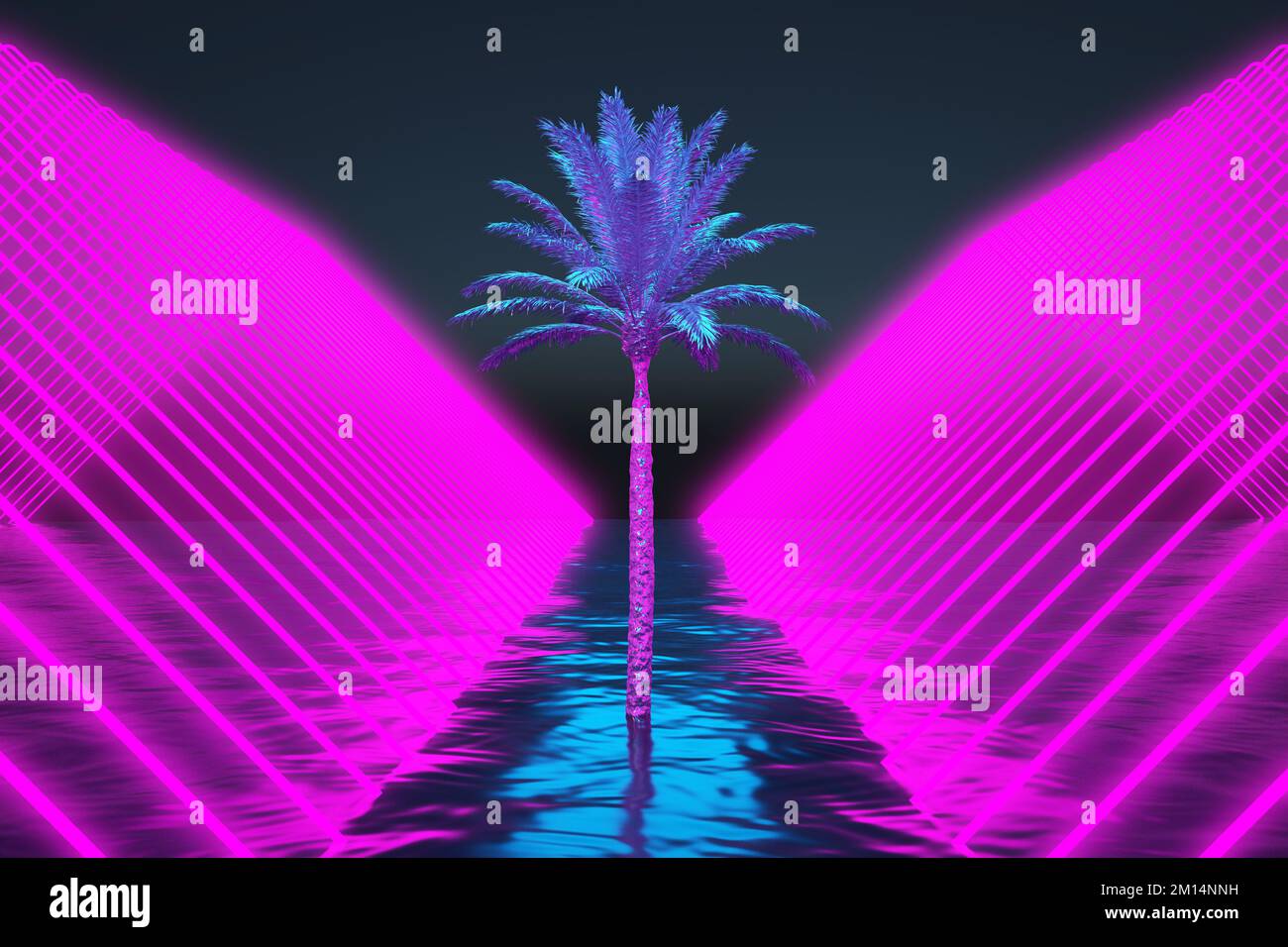 translucent palm tree in neon lines. 3d rendering Stock Photo - Alamy