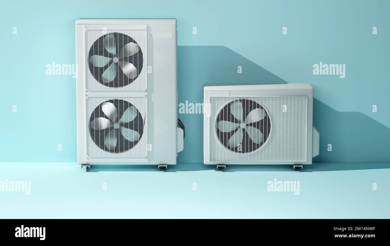 double and single outdoor unit of air conditioners. 3d rendering Stock ...