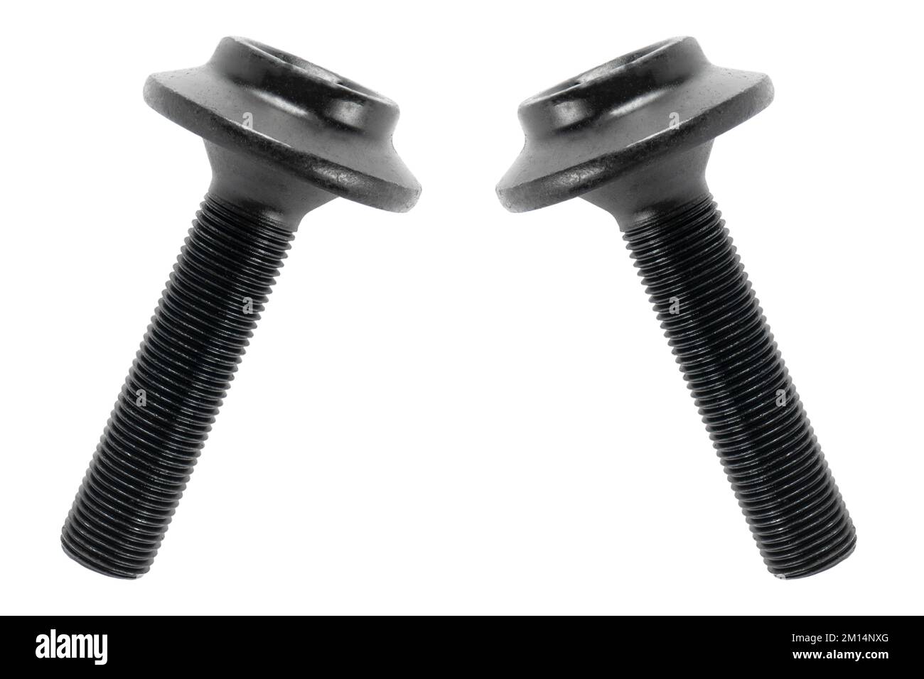 Macro shot black metal bolt isolated on white background. Chromed screw ...