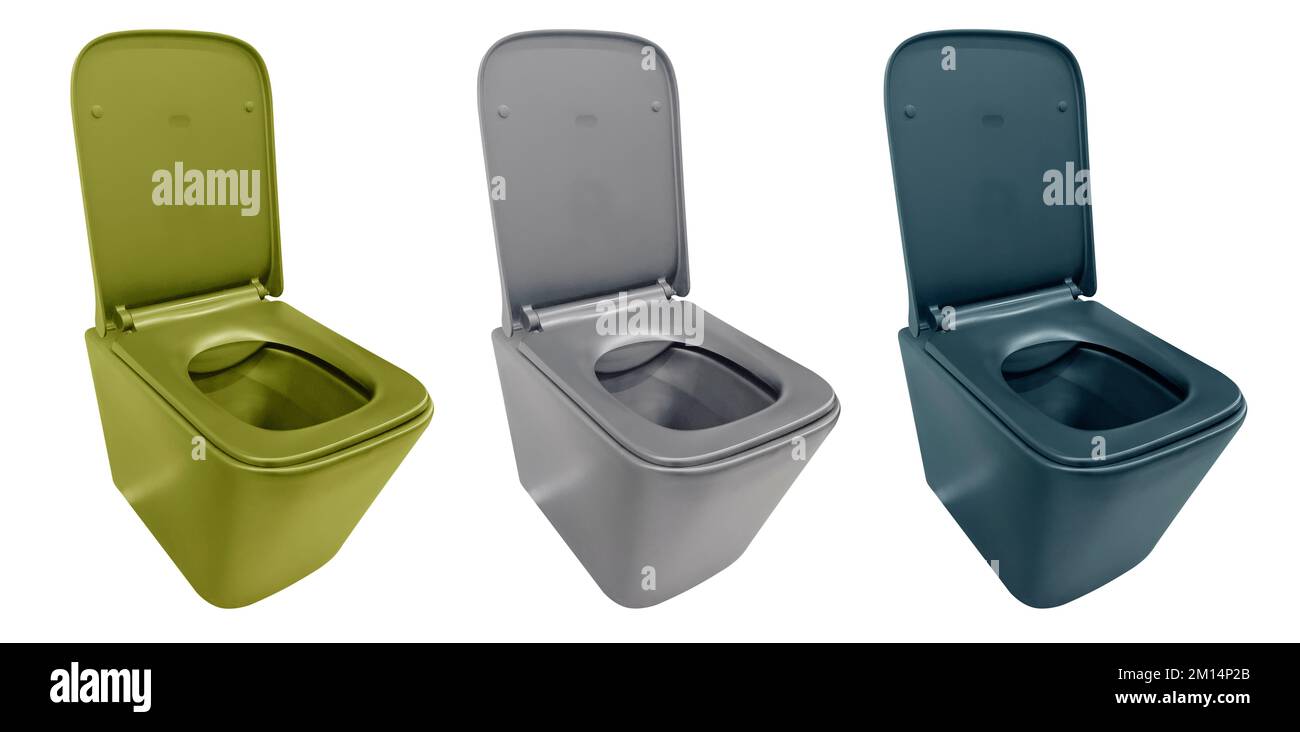 Three new black ceramic toilet isolated on a white background. Ceramic ...