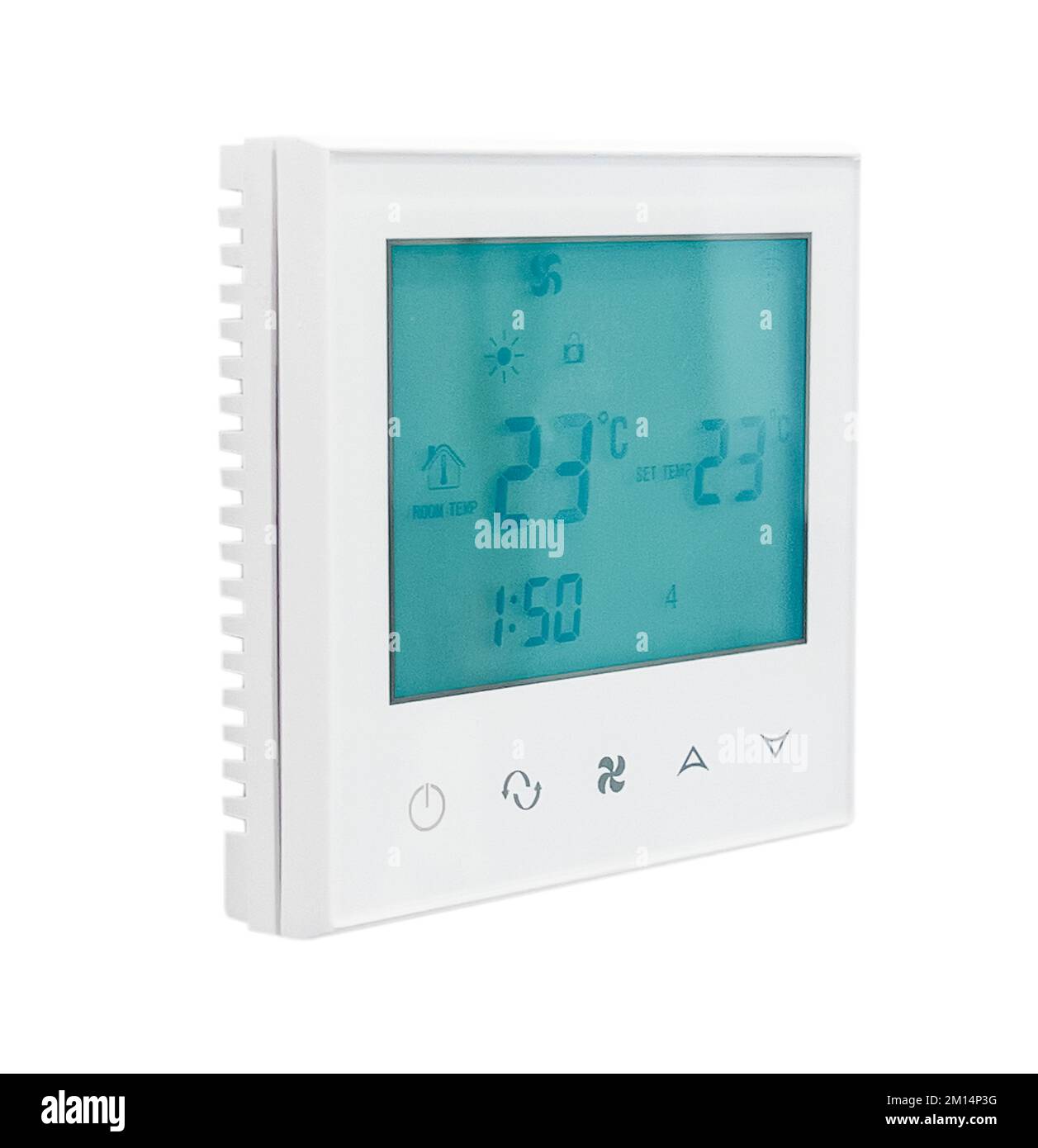 Digital climate thermostat control. White thermostat isolated on white ... Digital climate thermostat control. White thermostat isolated on white ...