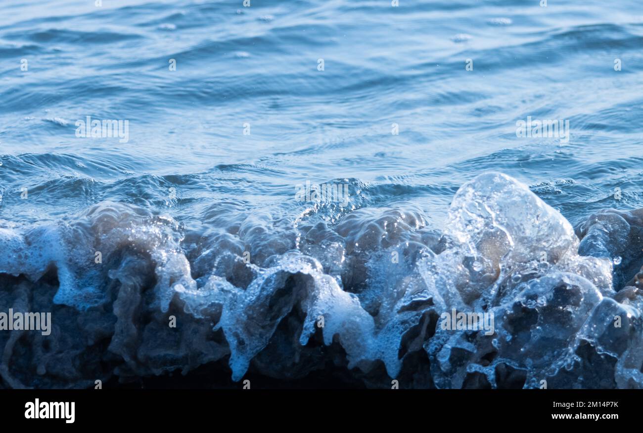 Blue ocean wave splashing, rushing on the beach. Sea wave closeup Stock ...