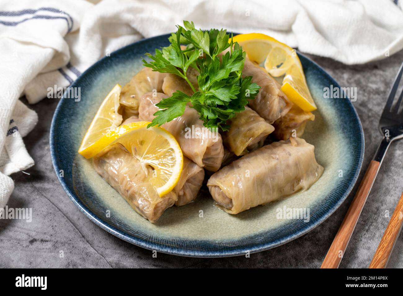 Stuffed cabbage on dark background. Turkish cuisine appetizer flavors ...