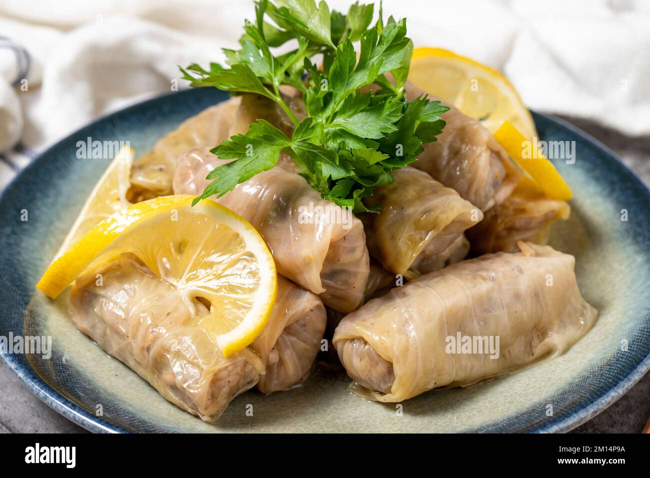 Stuffed cabbage on dark background. Turkish cuisine appetizer flavors ...