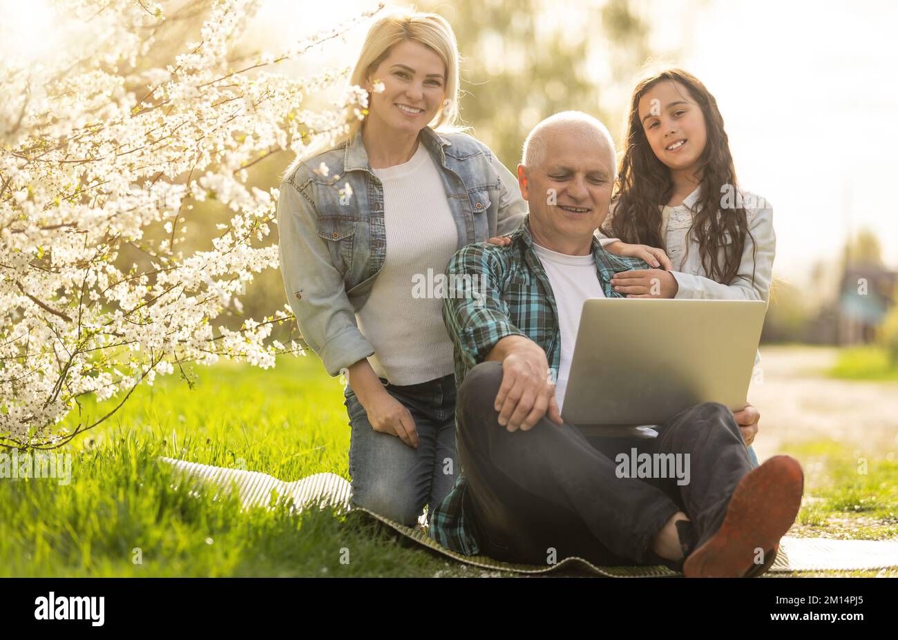 Happy different generations affectionate family having fun indoors ...
