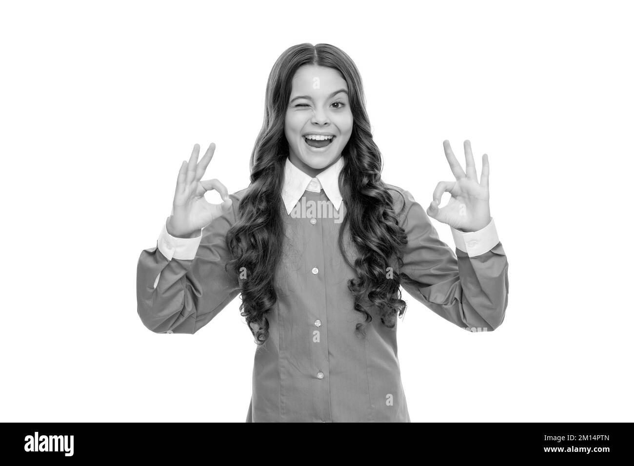 ok. winking kid with curly hair. beauty and fashion. female fashion ...