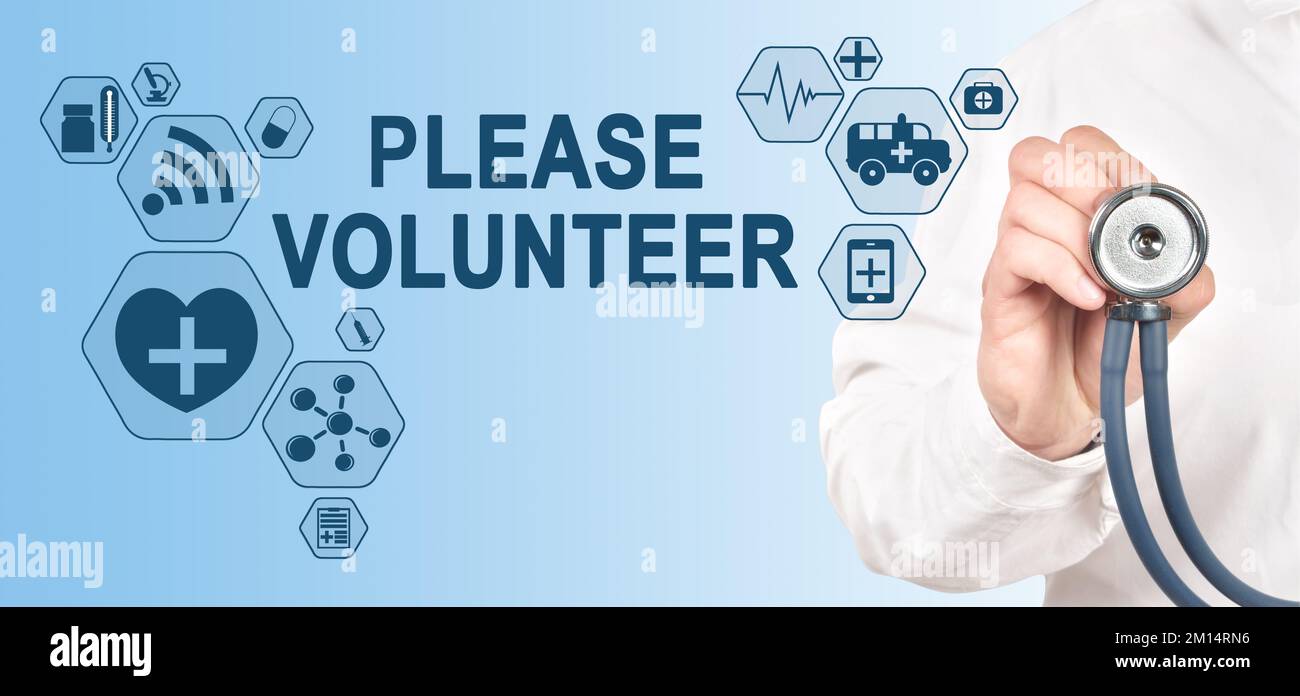 PLEASE VOLUNTEER Concept on Interface Touch Screen. Doctor with ...