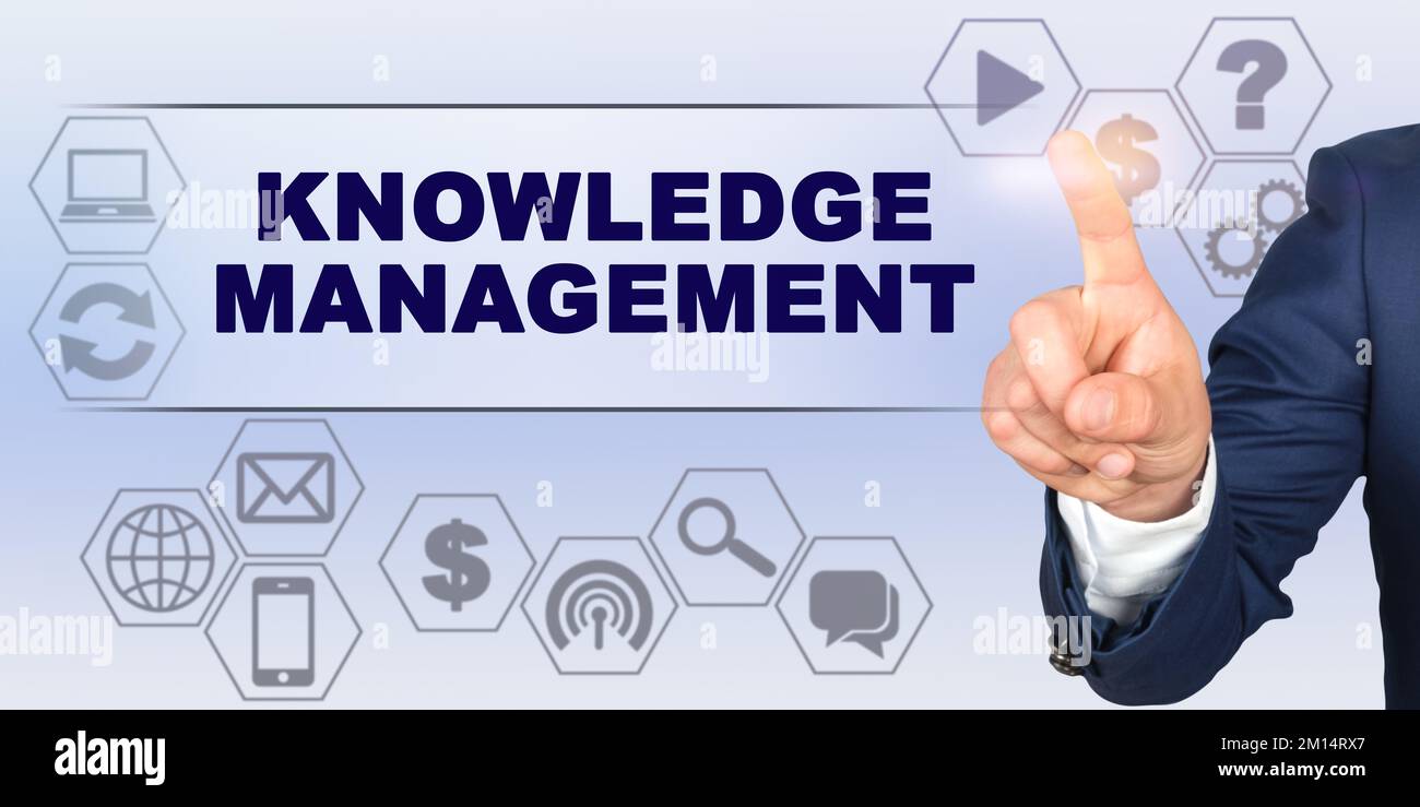 Business concept. Businessman touching virtual screen with his finger ...