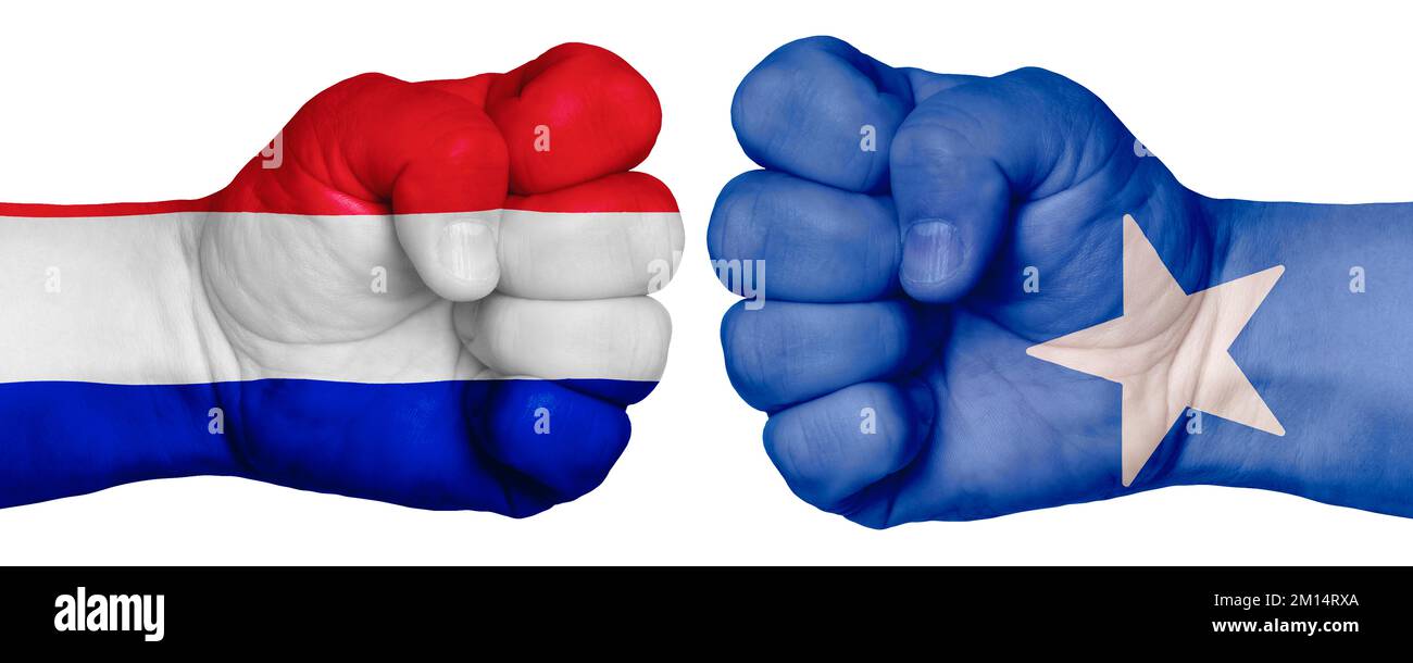 The concept of the struggle of peoples. Two hands are clenched into ...