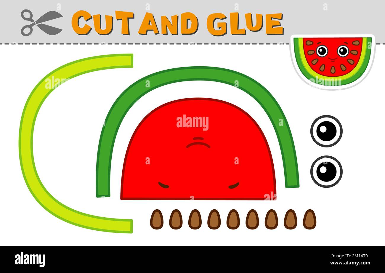 Cut out and glue a watermelon. Vector illustration. Paper applique for ...