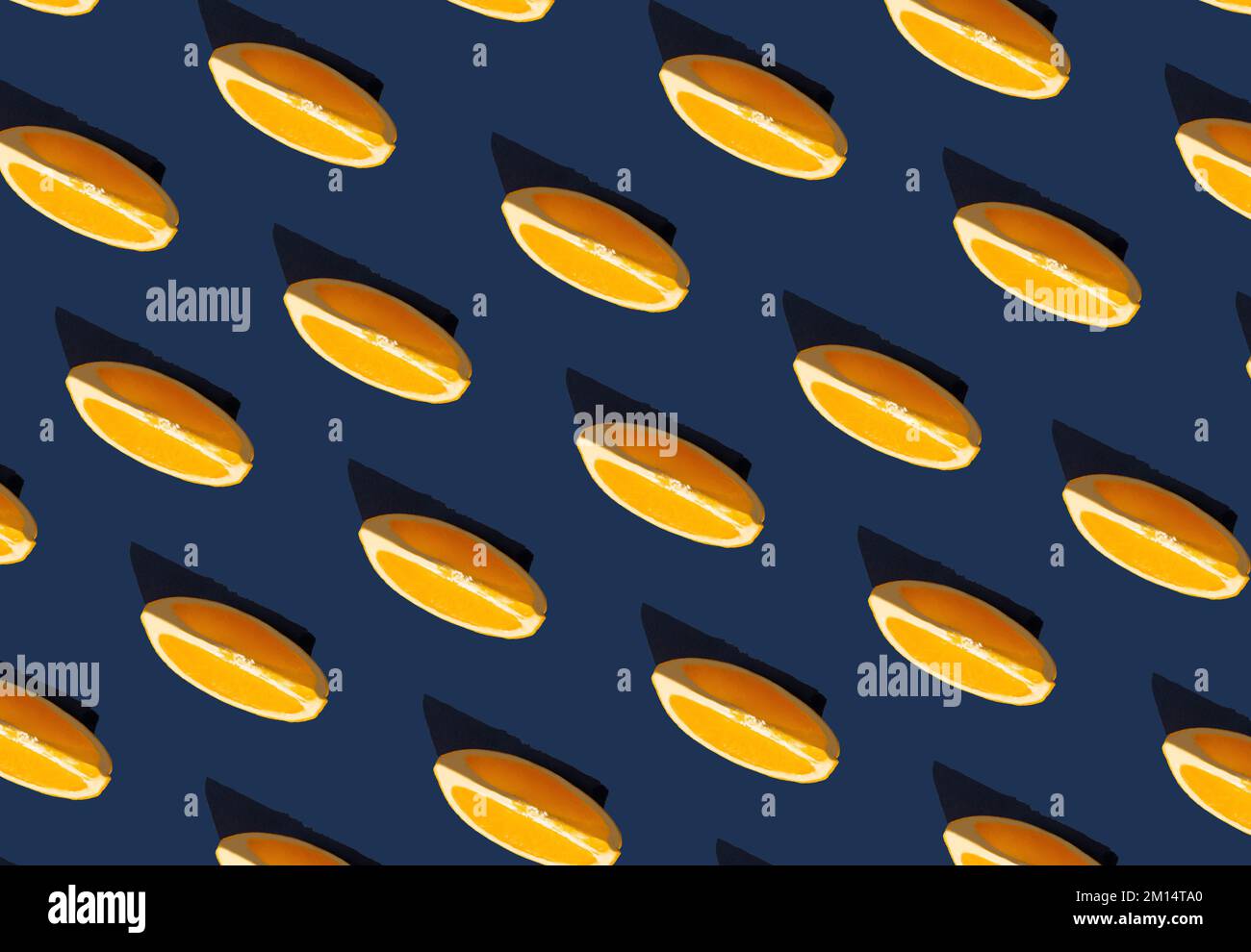 3D rendered slices of fresh oranges on a blue background Stock Photo ...