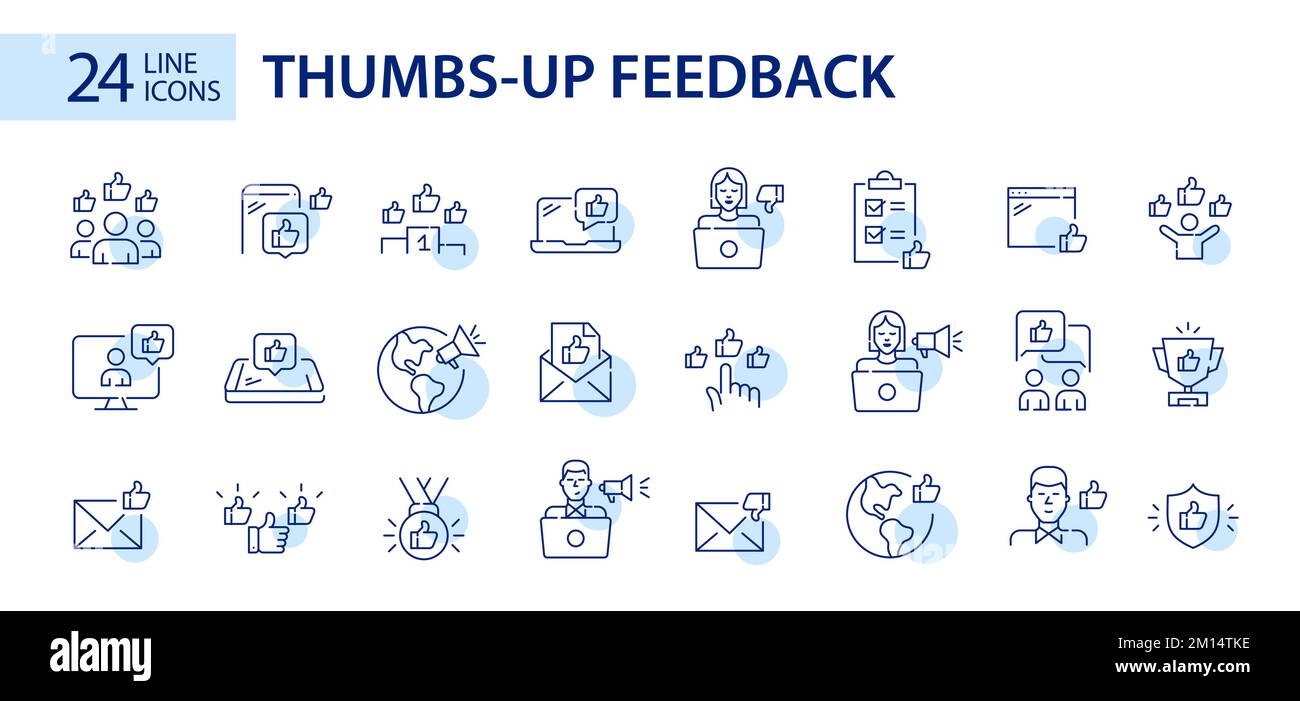 24 positive customer feedback icons. Thumbs up social media likes. Pixel perfect, editable ...