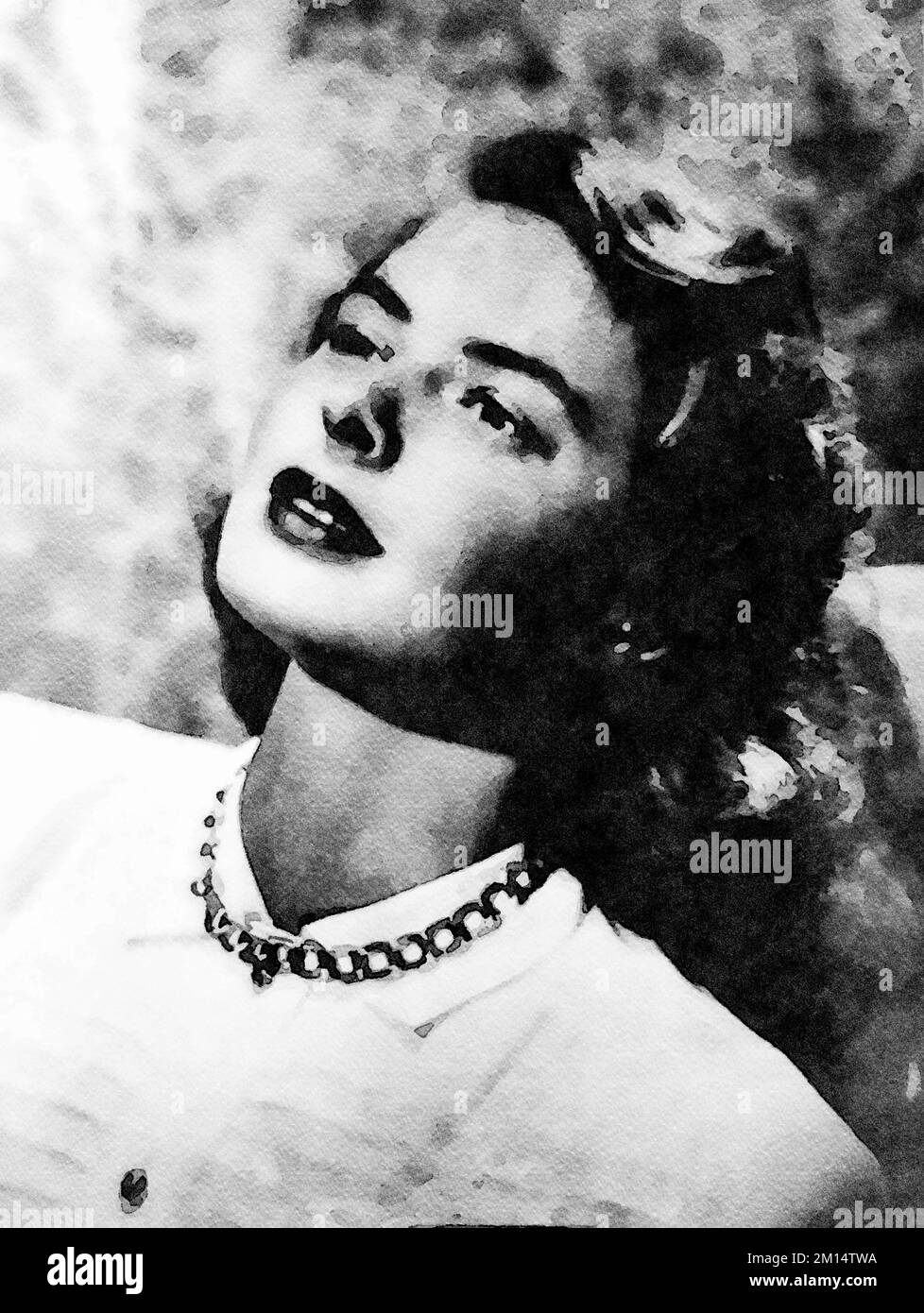 Black and white watercolor portrait of Ingrid Bergman, one of the icons ...
