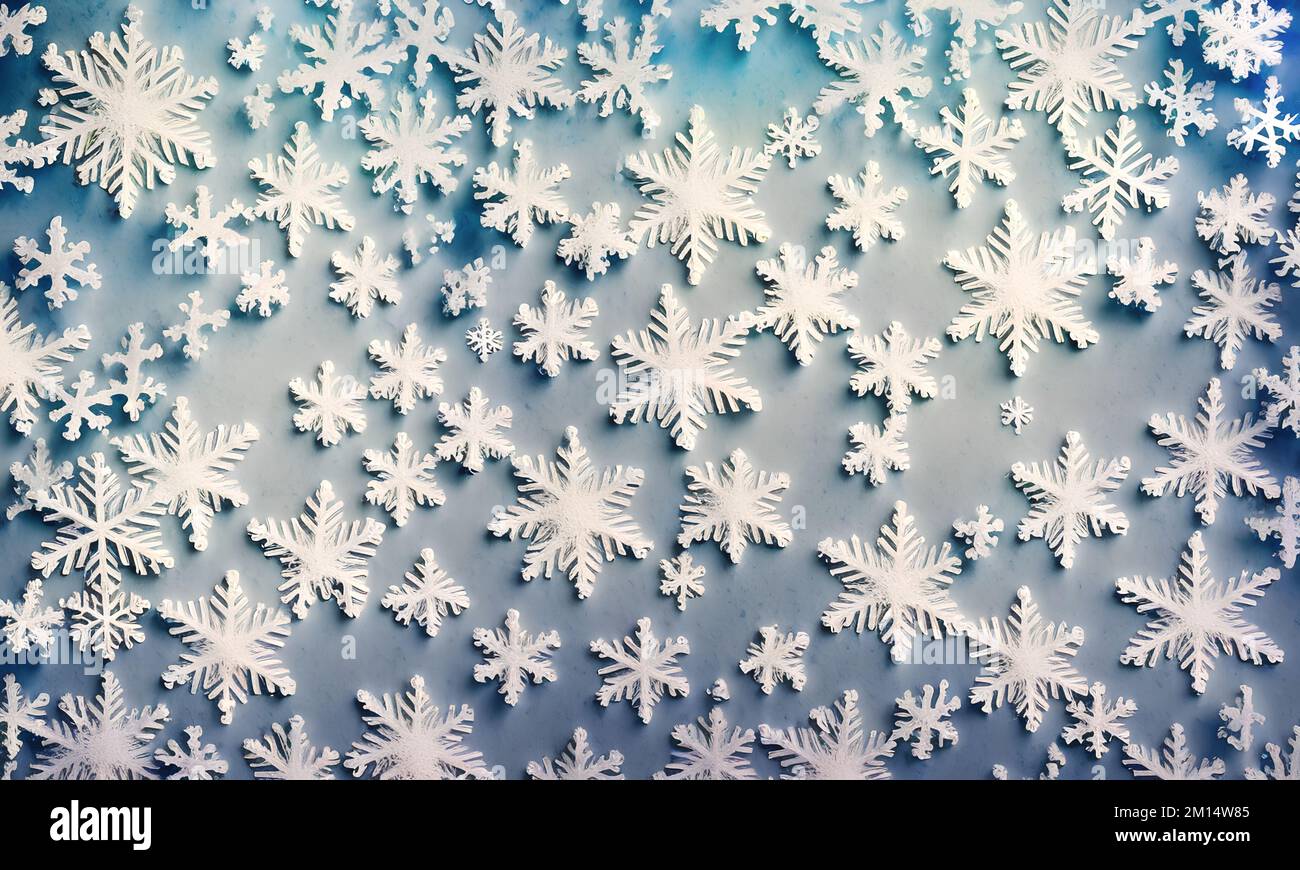 Winter background - cartoon snowfall on blue sky - digital illustration ...