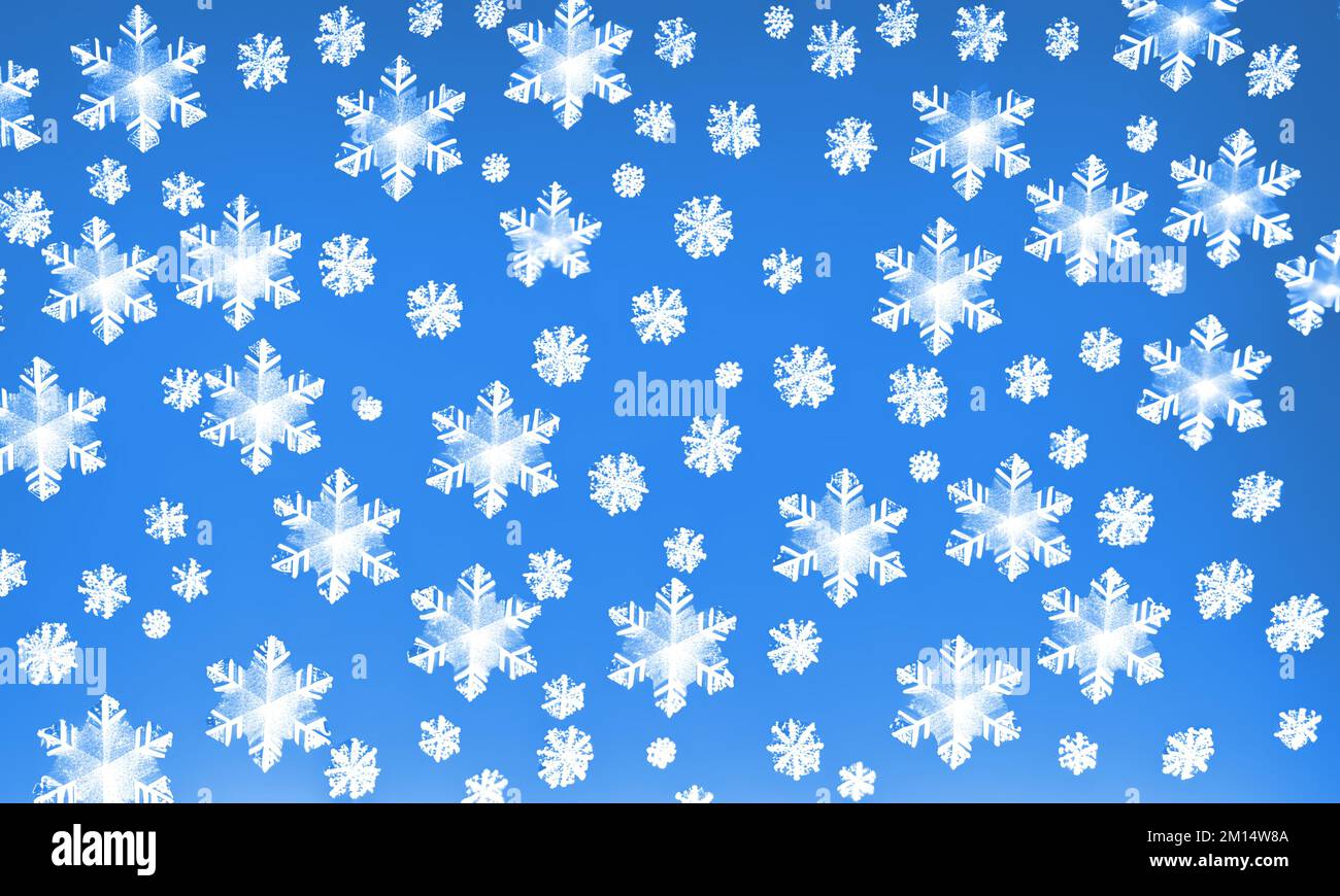Winter background - cartoon snowfall on blue sky - digital illustration ...