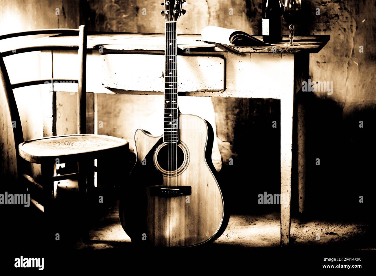 a guitar and good wine Stock Photo - Alamy