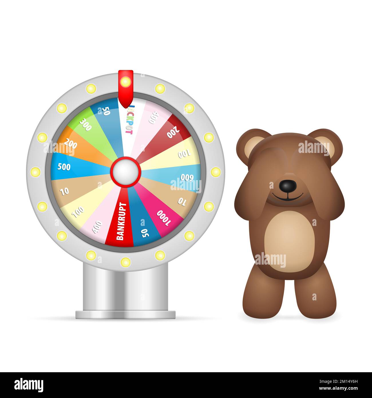 Teddy bear with wheel of fortune on a white background. Vector ...