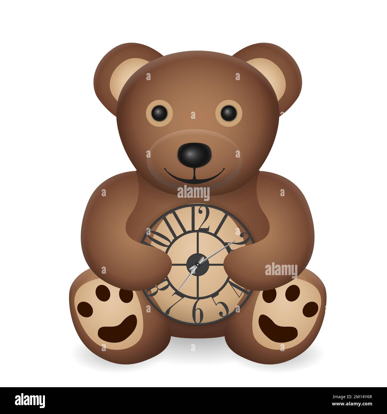 Teddy bear with wall clock on a white background. Vector illustration ...