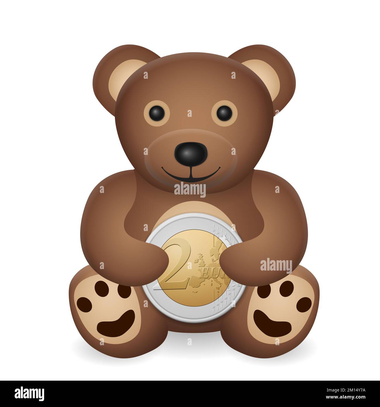 Teddy bear with two euro on a white background. Vector illustration ...