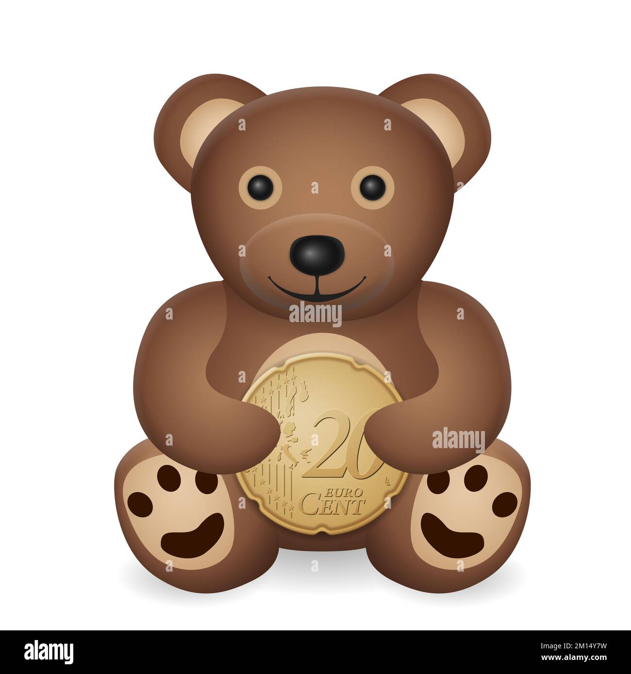 Teddy bear with twenty euro cent on a white background. Vector ...