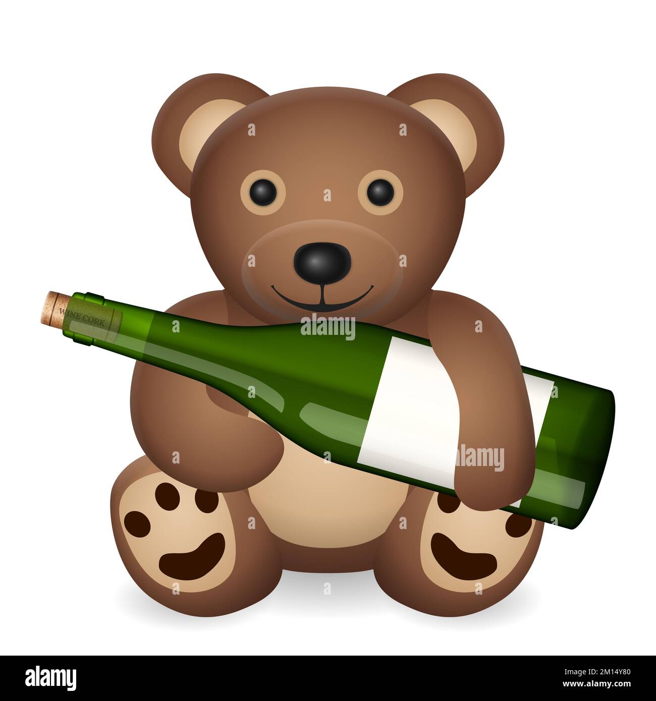 Teddy bear with wine bottle on a white background. Vector illustration ...