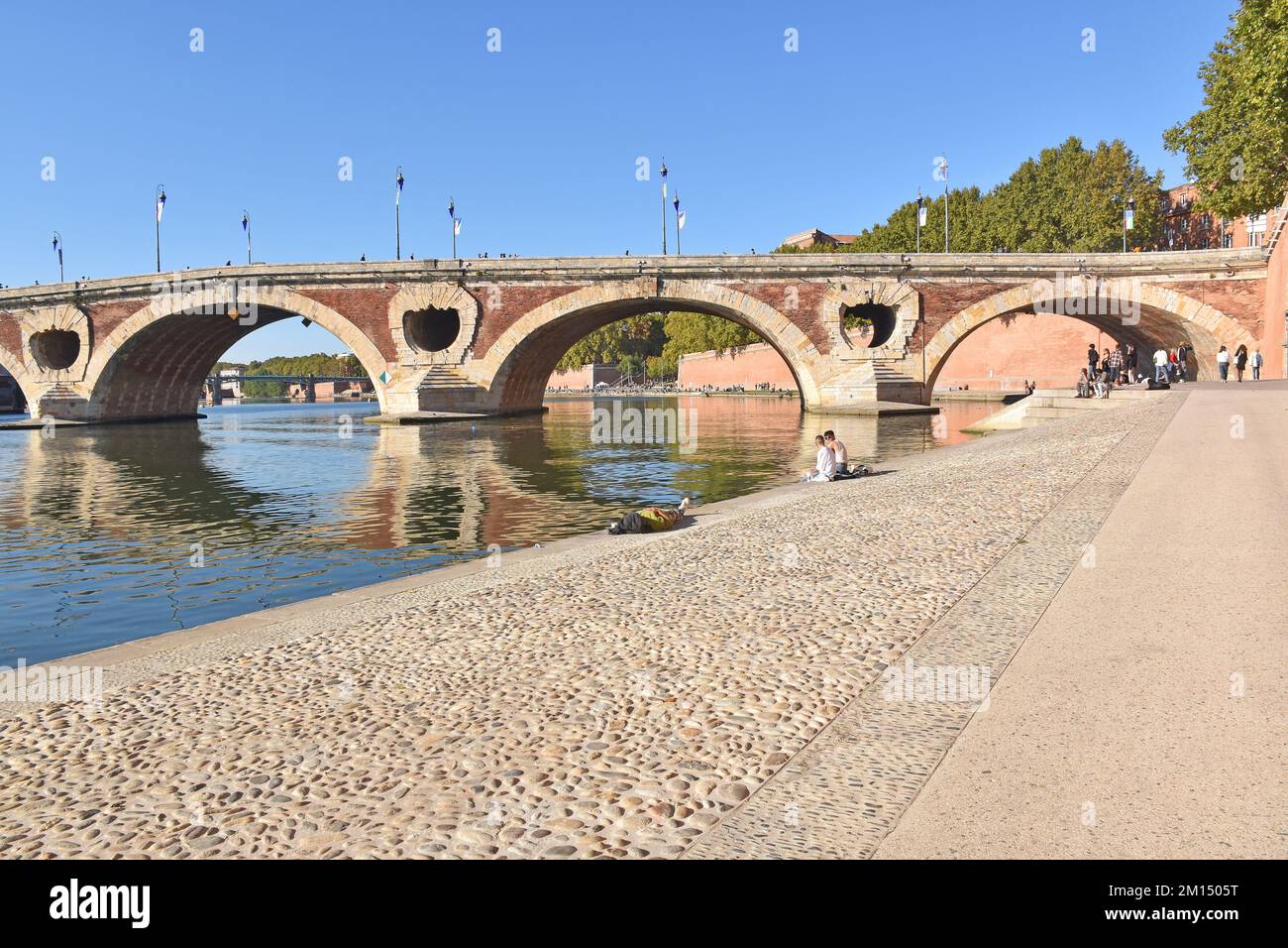 The seven-arched Pont Neuf spanning the river Garonne, Toulouse, France ...