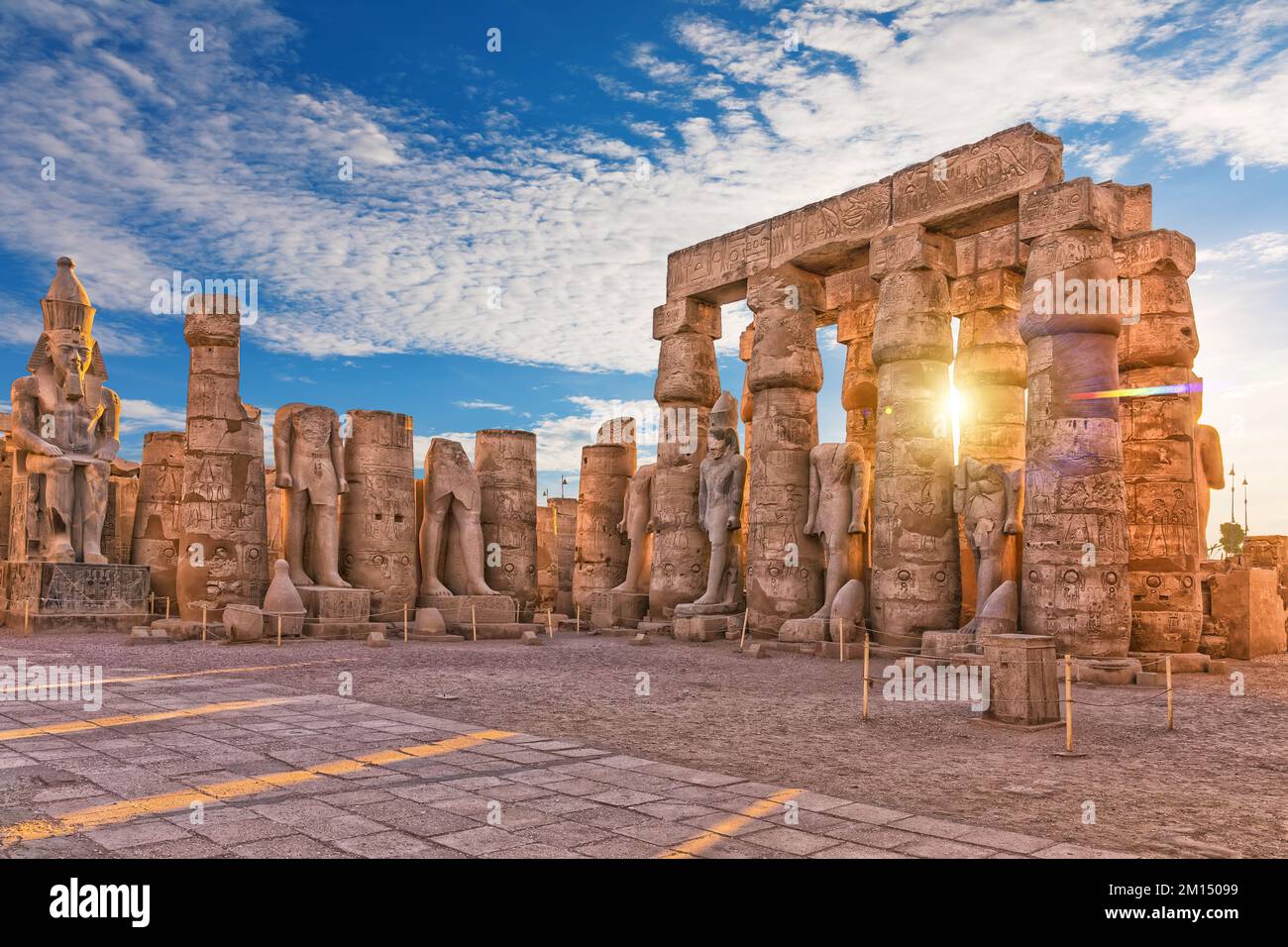 Ancient Luxor Temple, Standing Ramses II statues, First pylon ruins ...