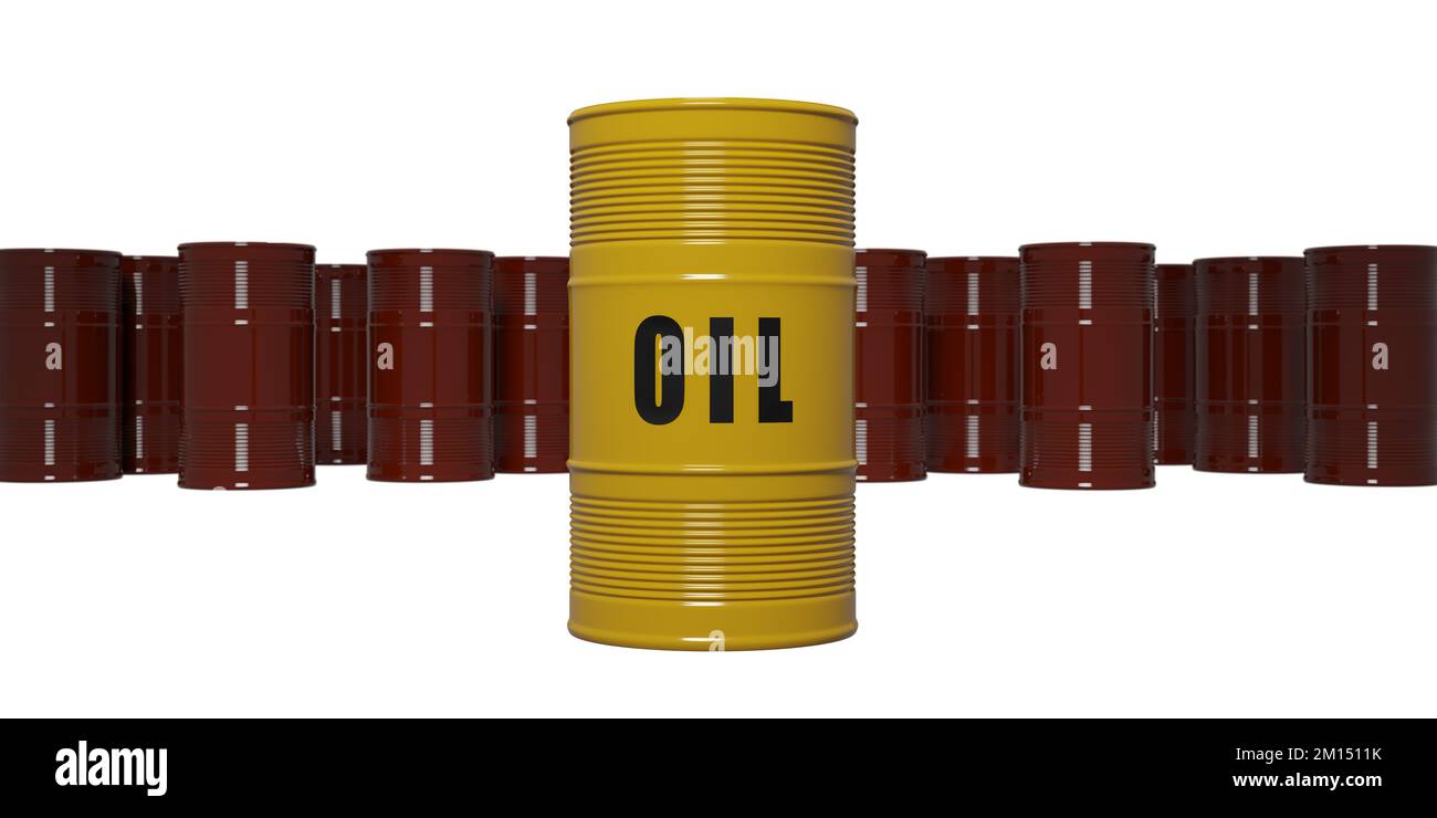 Yellow barrel with Oil sign, 3d rendering. Fossil fuel trading, oil and ...
