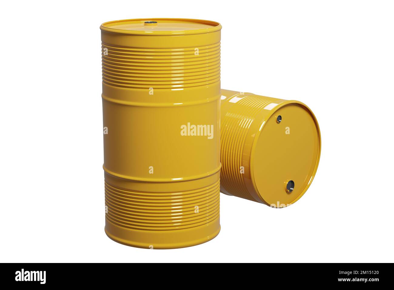 Yellow oil barrels against isolated background, 3d rendering. Oil ...