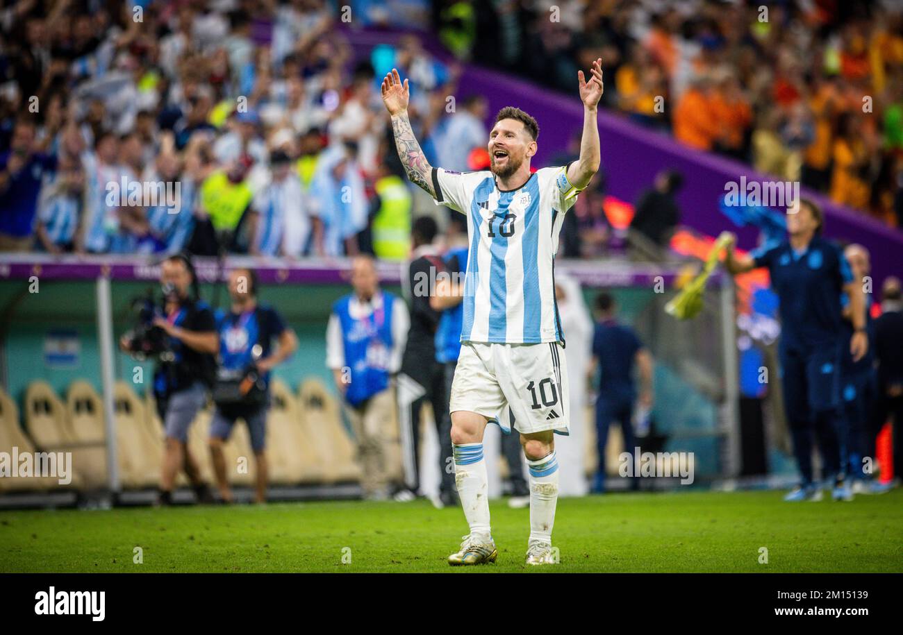 Doha, Qatar. 9th Dec, 2022. Lionel Messi (Arg) celebrate the entry into ...