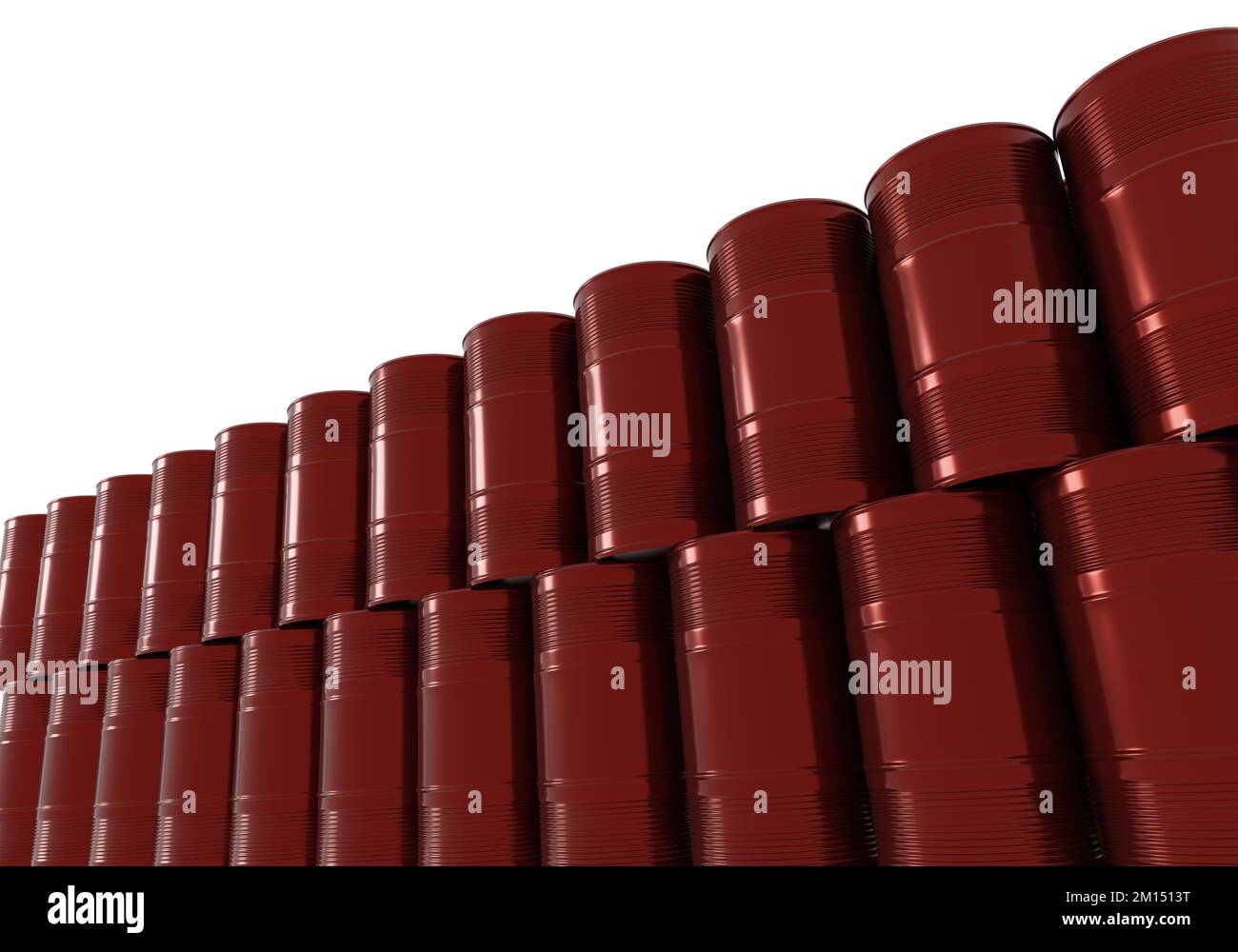 Large industrial stack of oil barrels against isolated background, 3d ...