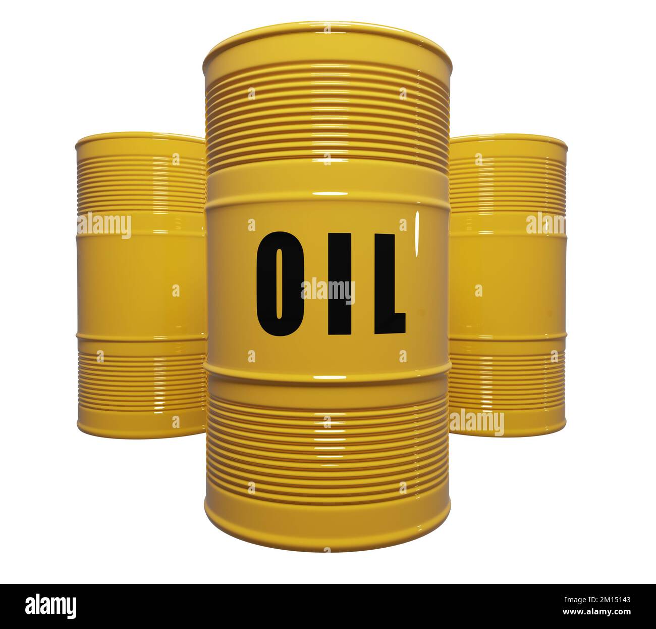 Yellow oil barrels against isolated background, 3d rendering. Oil ...