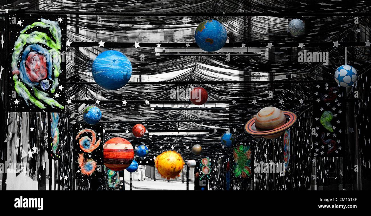 Cardboard solar system on the street planet Stock Photo - Alamy
