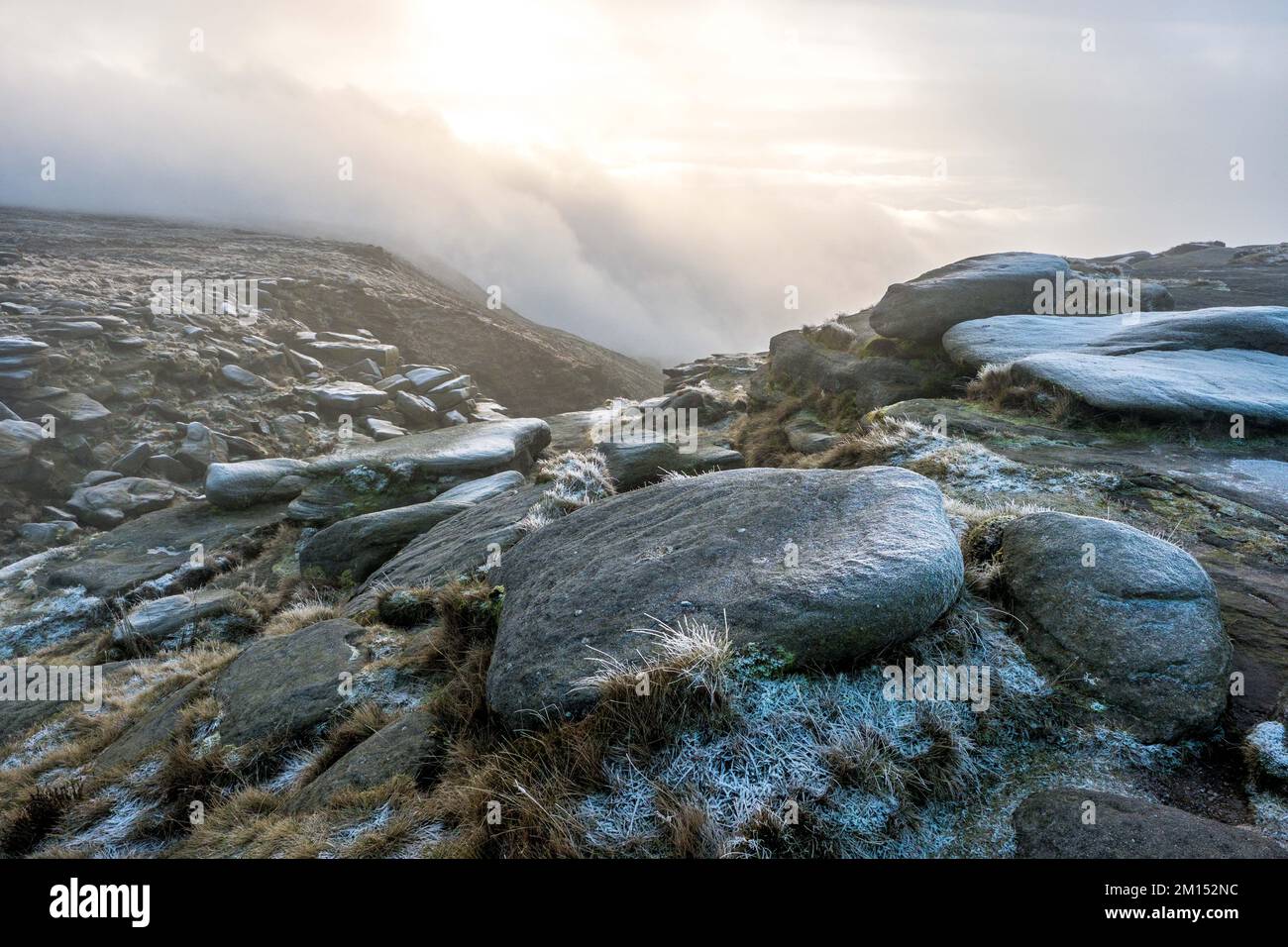 Winter on the Kinder Scout plateau in the Peak District National Park ...