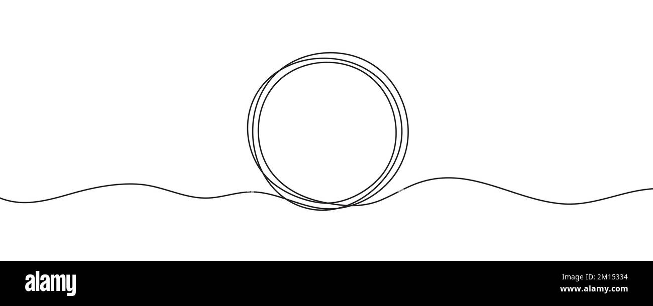 Continuous one line drawing of a circle. Outline of a round frame on a ...