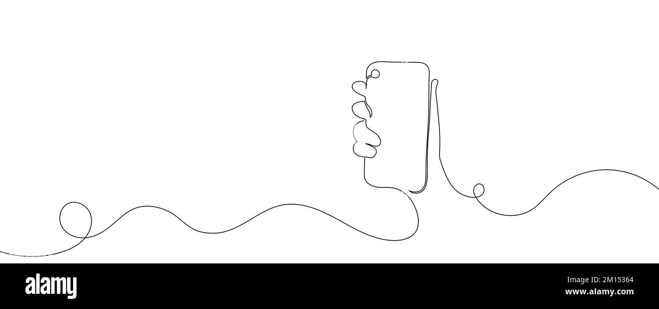 Continuous one line drawing in hand phone smartphone on white ...