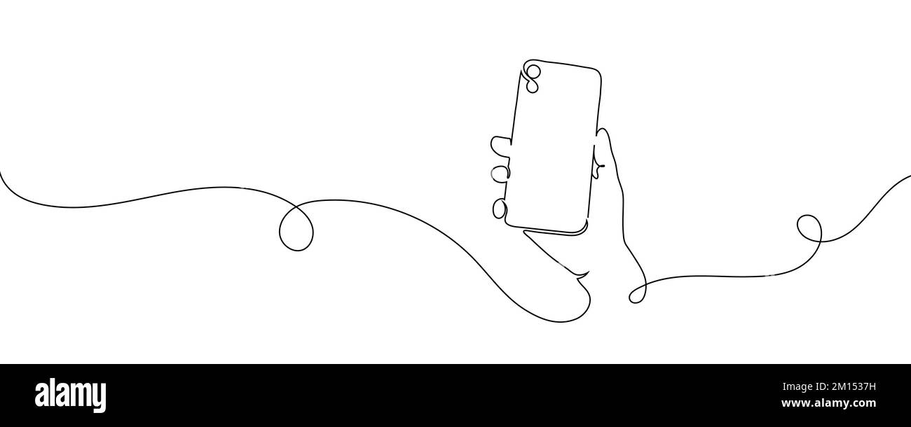 Continuous one line drawing in hand phone smartphone on white ...
