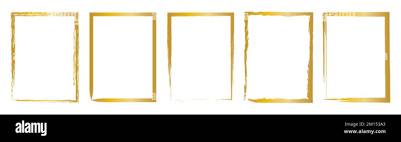 Set of golden square frames isolated on white background. Hand drawn ...