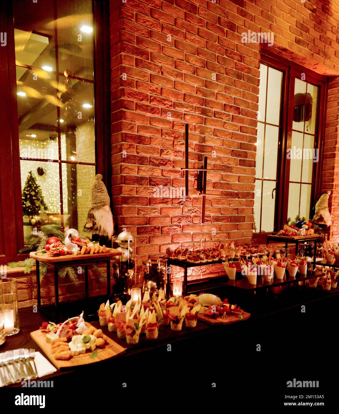 The buffet at the reception. Assortment of well decorated gourmet food ...