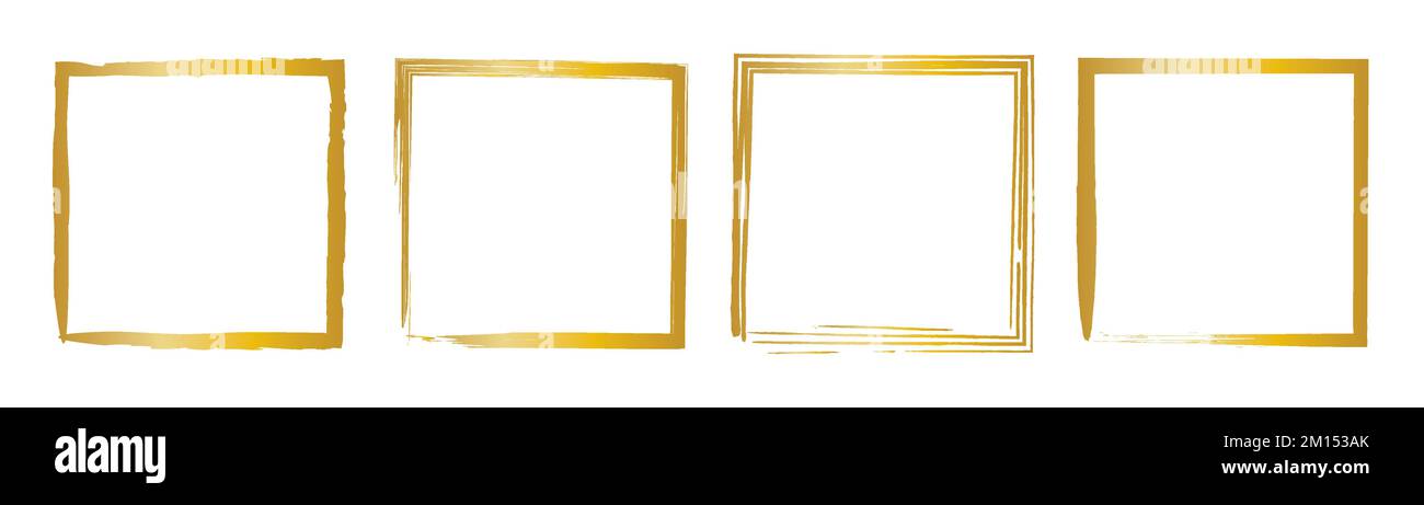 Set of golden square frames isolated on white background. Hand drawn ...
