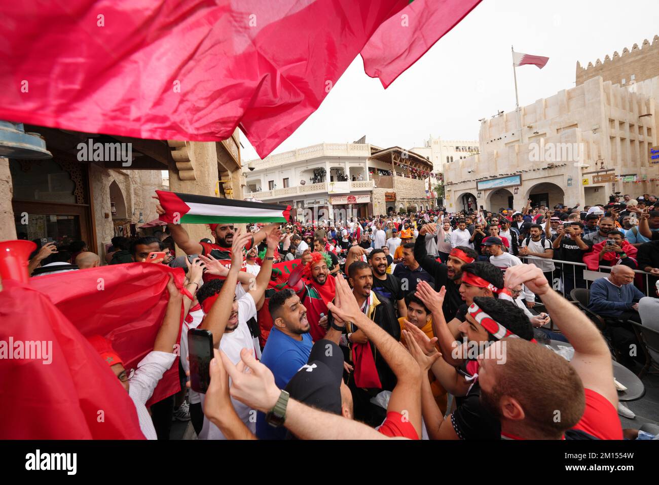 Morocco fans in the Souq Waqif in Doha, Qatar. Picture date: Saturday ...
