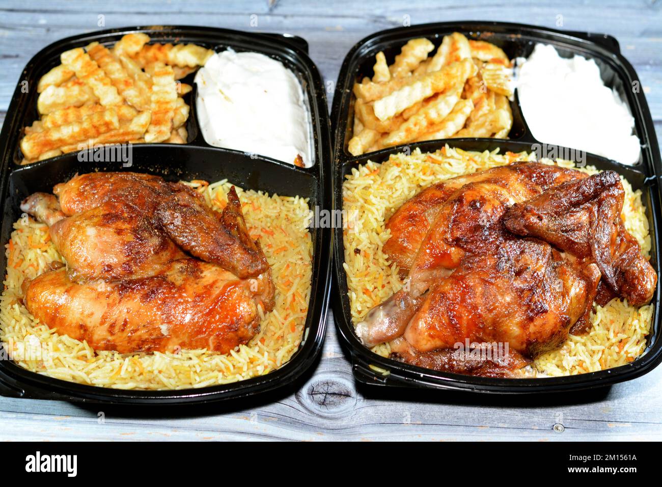 Arabic Syrian cuisine of machine grilled barbecued chicken with ...