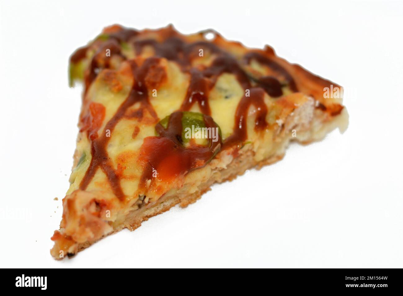 Chicken barbecue pizza with toppings of pieces of chicken, salami ...