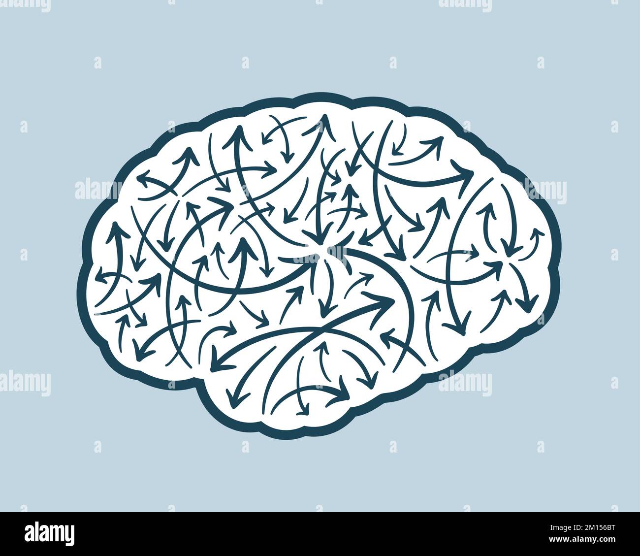 Conceptual illustration of a brain with arrows. Depicting decision ...
