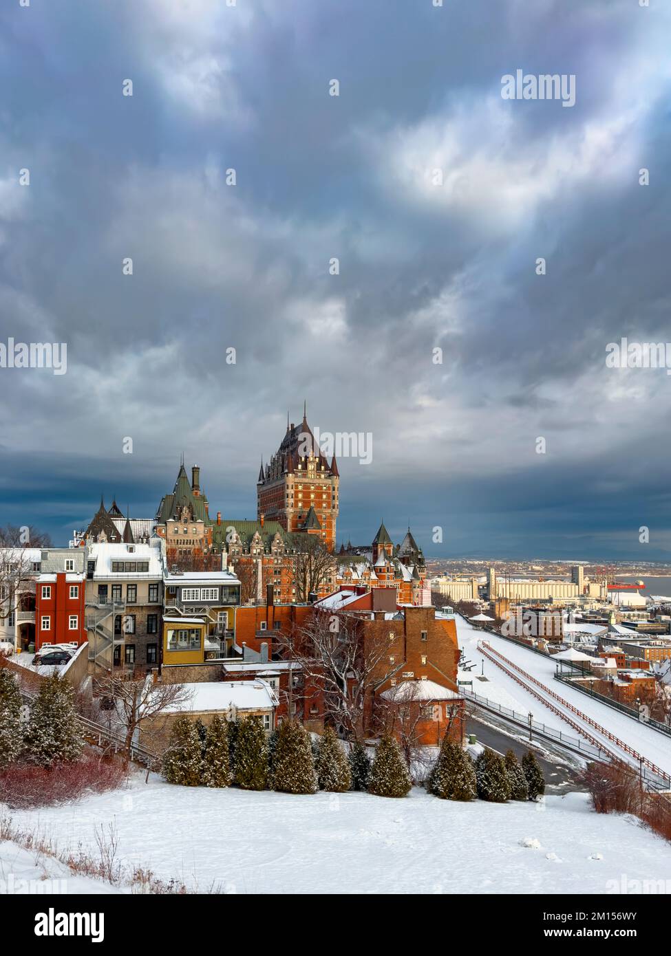 Park with snow and Hotel Chateau Frontenac Old Quebec City, Quebec ...