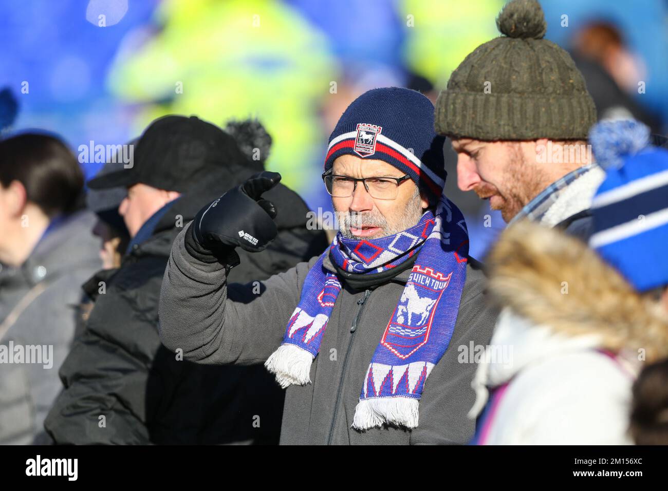 Ipswich Town fan wrapped up prior to kick off during the Sky Bet League ...
