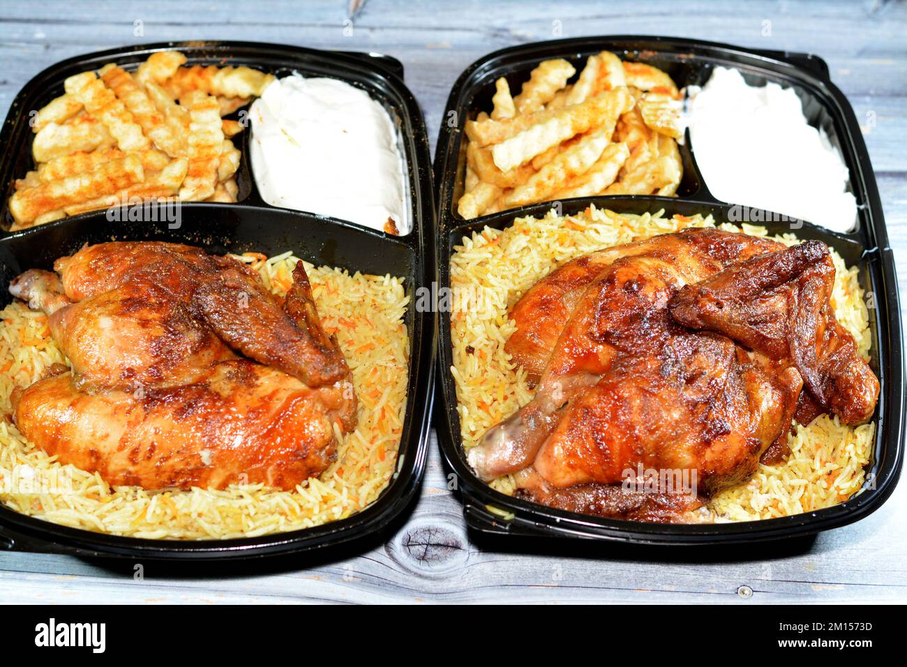 Arabic Syrian cuisine of machine grilled barbecued chicken with ...