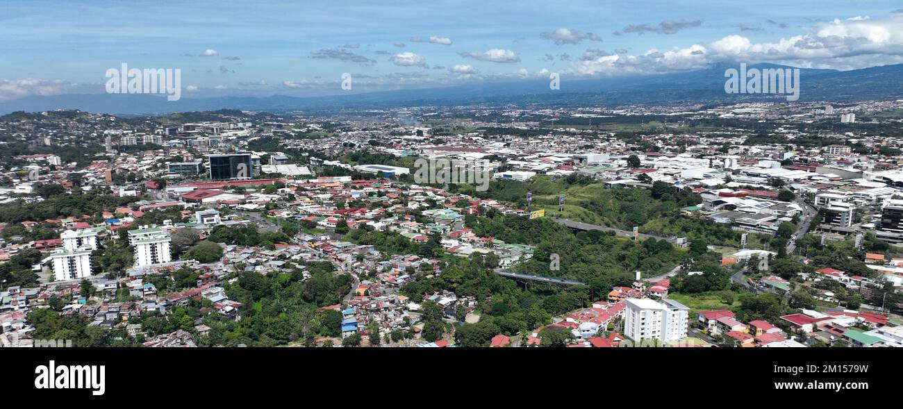 Aerial view of La Sabana Park, Costa Rica National Stadium and San Jose ...